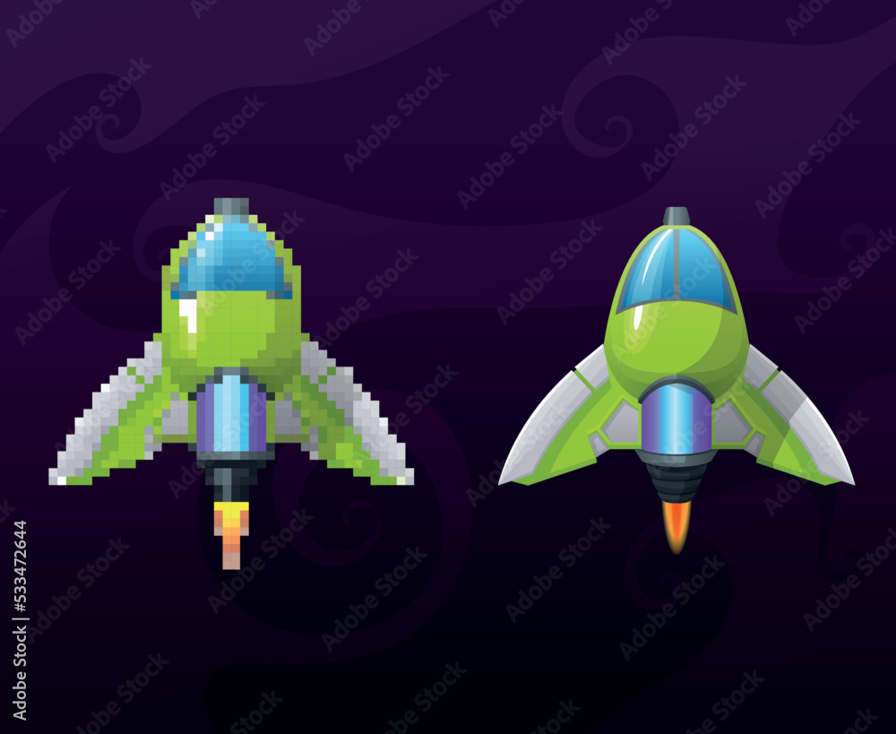 Modern cartoon illustration with spaceship vector for concept design ...