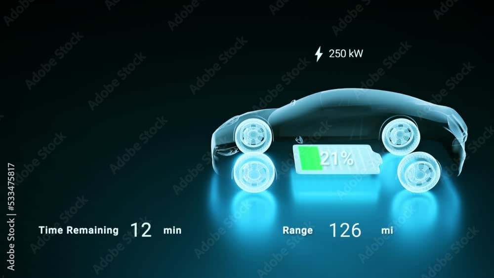 Electric Vehicle fully charging battery using DC fast charger, smart ...