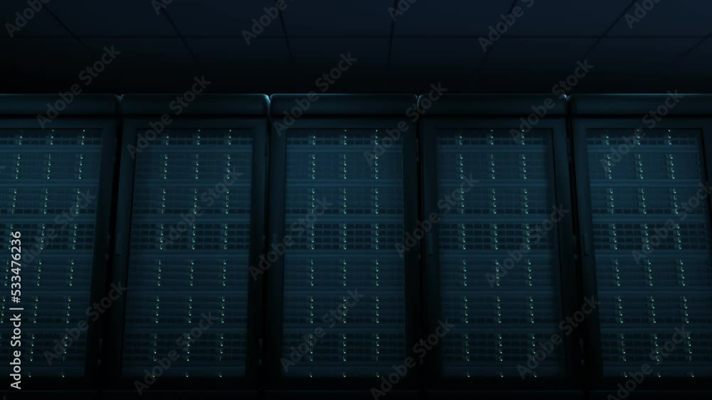 Row Of Operating Server Racks In Modern Data Center Room 3d Rendering Cyber Security