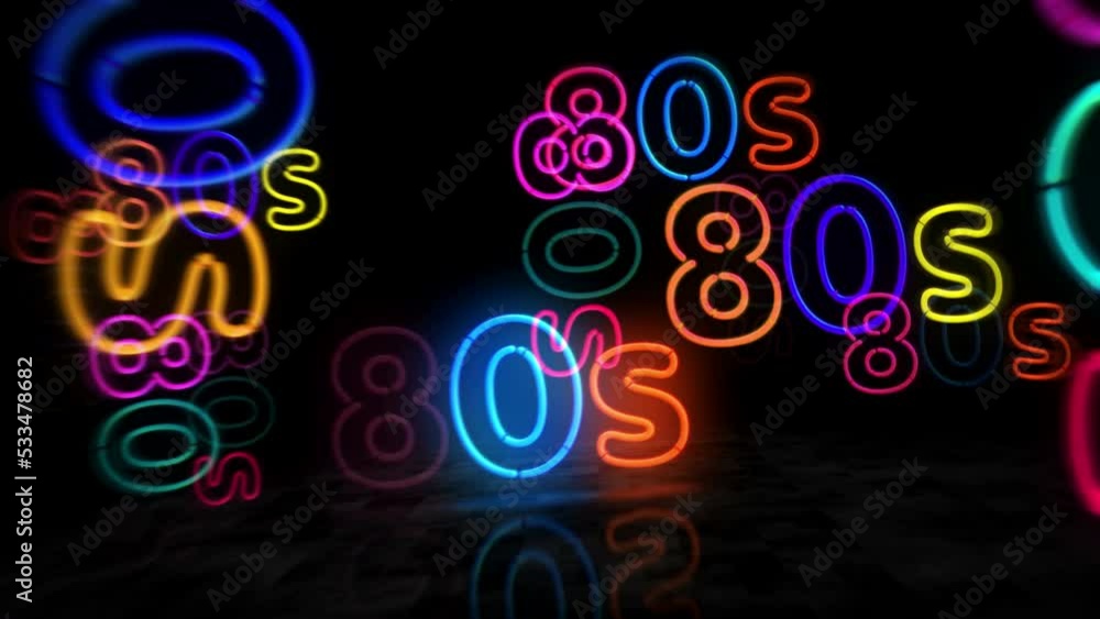 80s neon symbol. Light color bulbs. Retro 1980, eighties nostalgia and ...