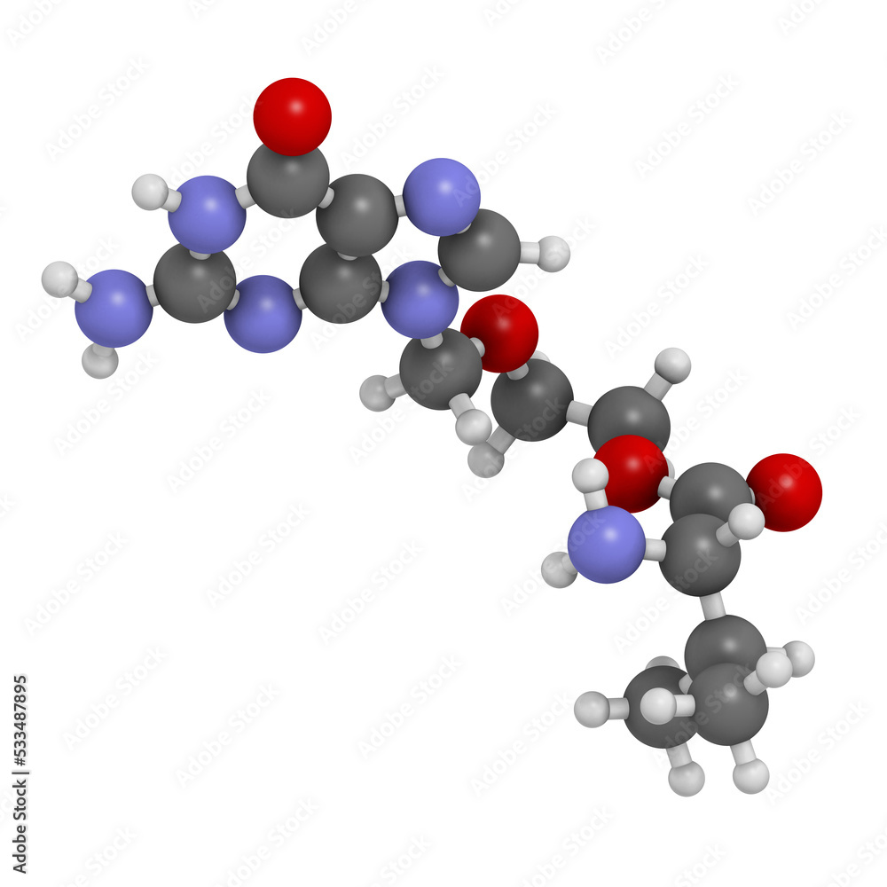 Valaciclovir (valacyclovir) herpes infection drug, chemical structure ...