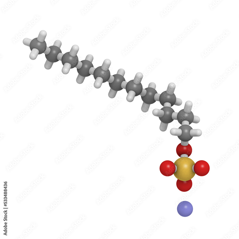 Sodium dodecyl sulfate (soap, SDS) molecule, chemical structure Stock ...