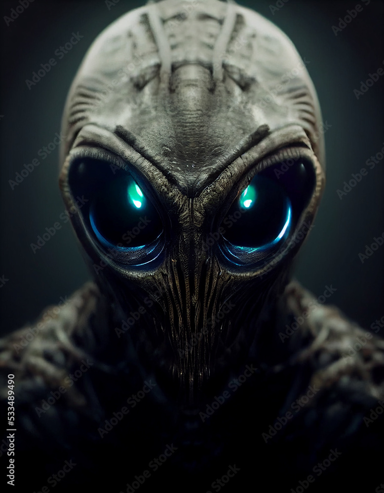 Demonic Reptilian Alien with Big Almond Shaped Eyes 3D Concept Art ...