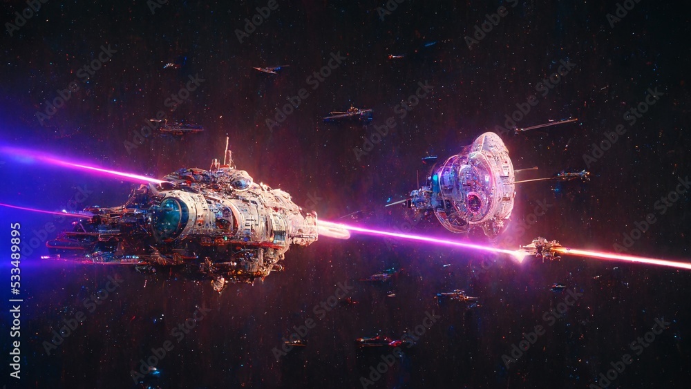futuristic spaceship laser battle in outer space illustration render Stock Illustration | Adobe ...