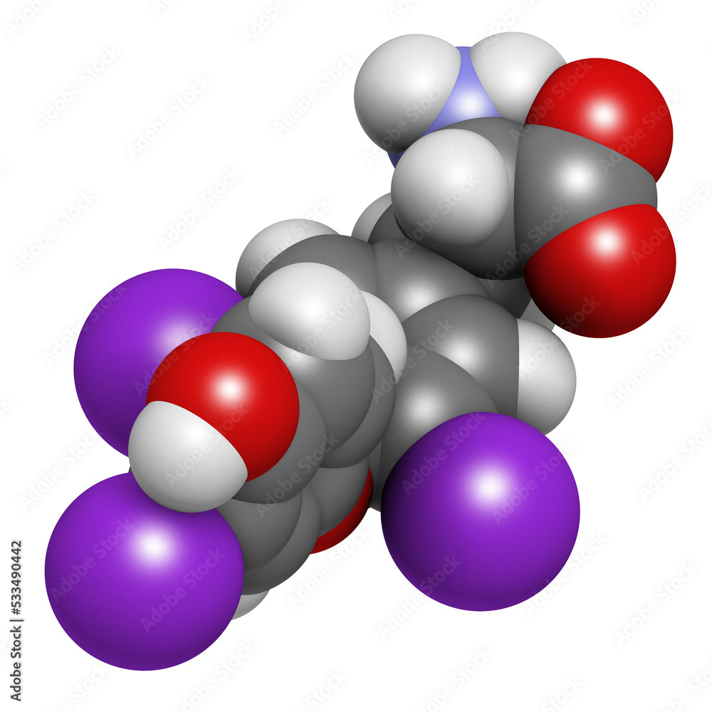 Triiodothyronine hormone (t3, liothyronine) molecule, chemical ...