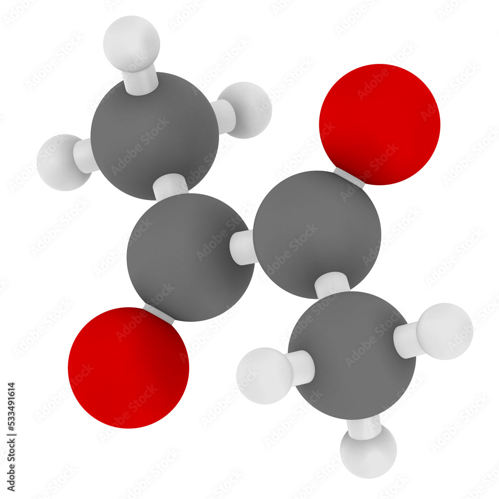 Diacetyl (butanedione) molecule. Responsible for taste of butter. Used ...