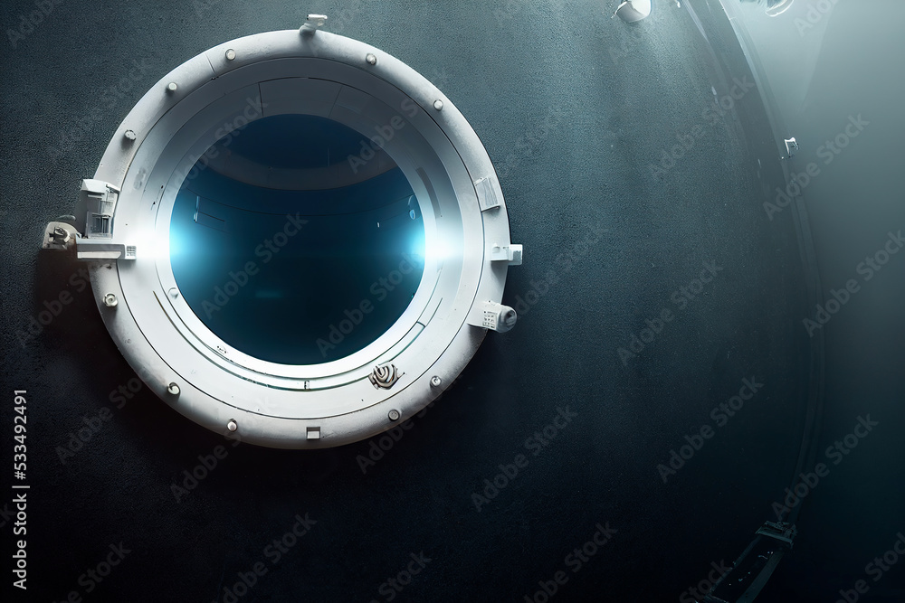 Submarine porthole or window metallic background. Nuclear submarine ...