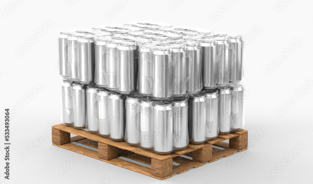 Poster Wooden pallet full of tin cans in plastic wrap – Wall Art ...
