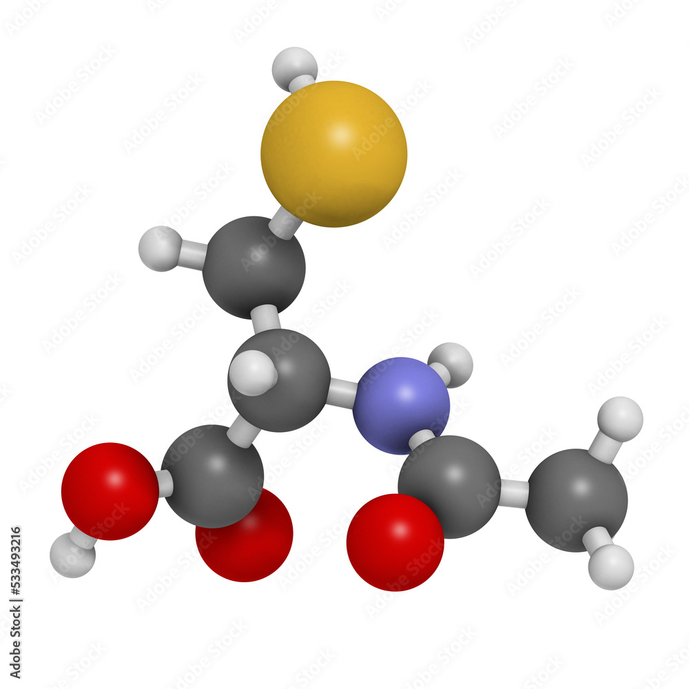 Acetylcysteine (NAC) mucolytic drug, chemical structure. Stock ...