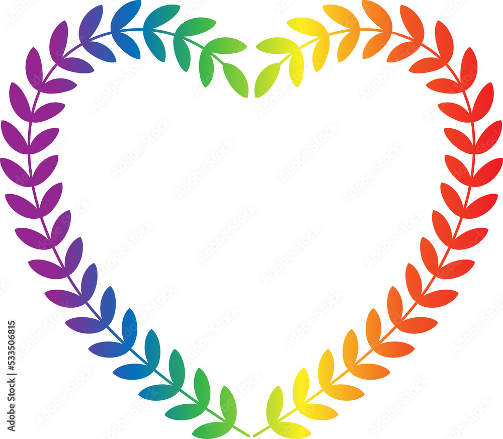 Rainbow colored, heart shaped garland frame, border or sticker. Stock ...