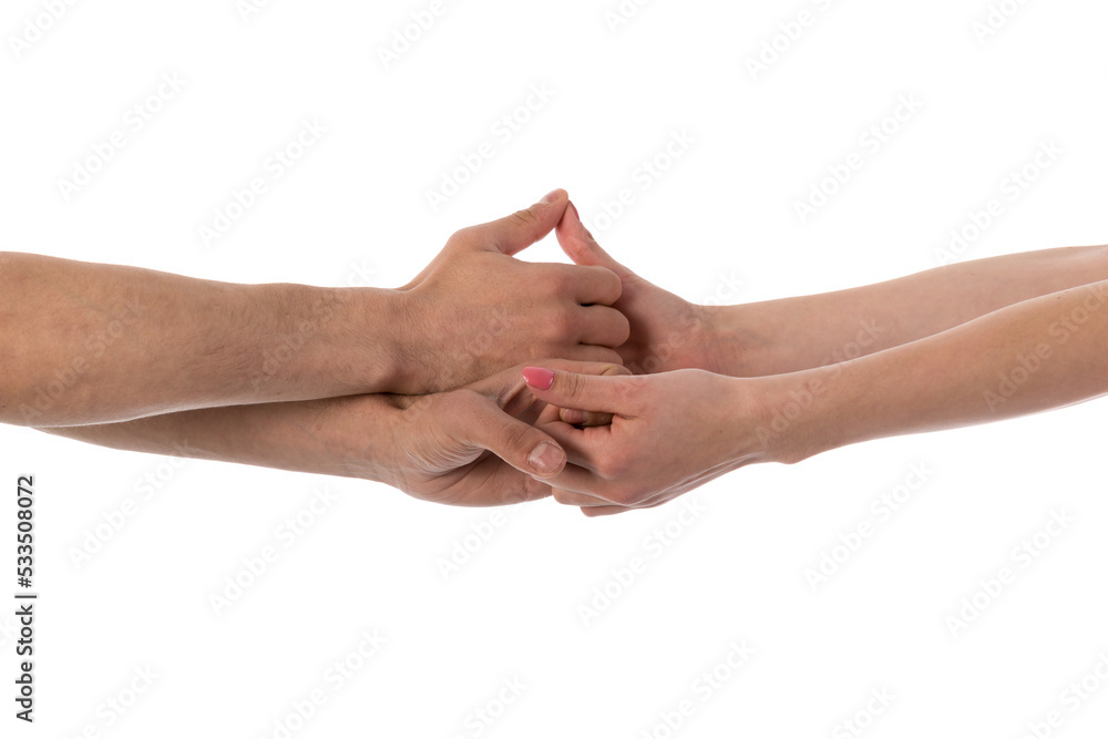 Four hands holding each other isolated on transparent background Stock ...