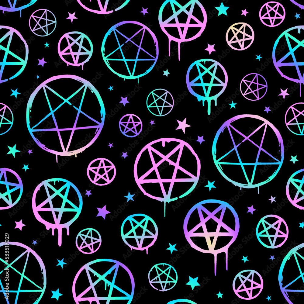 Bright pentagrams on a black background. Seamless pattern Stock Vector ...