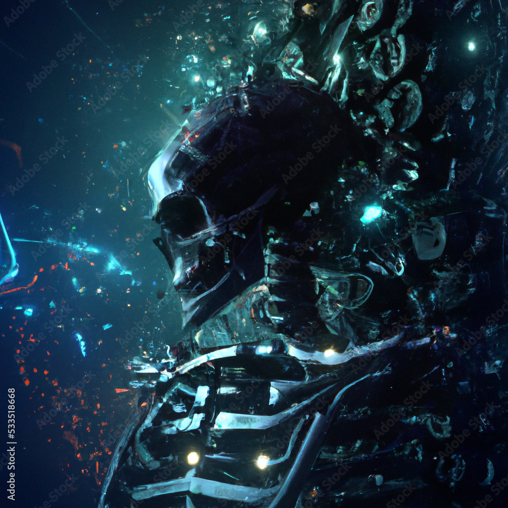 Dark robotic skeleton digital illustration of science fiction screaming ...