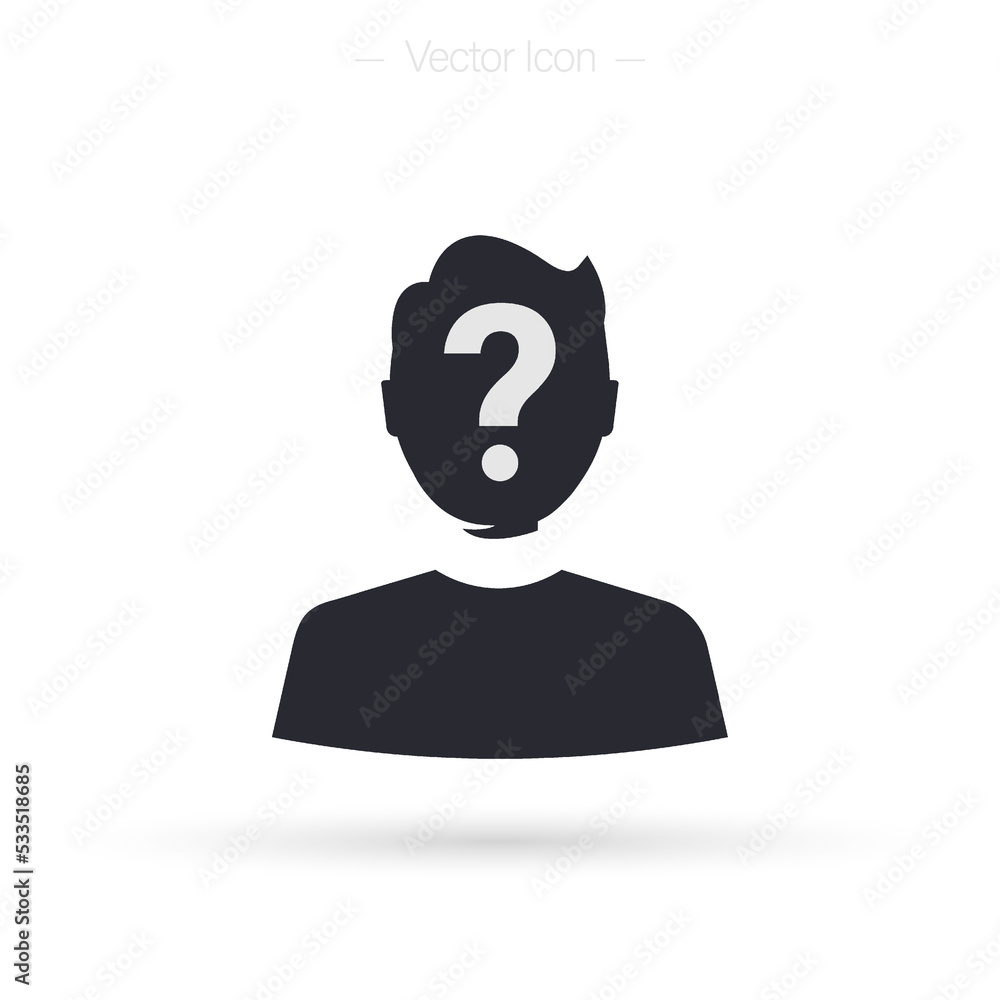 Anonymity icon. User silhouette with question mark. Unknown person ...