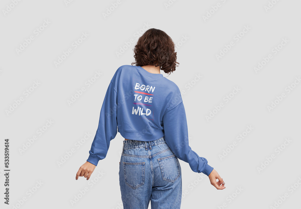 Woman Wearing Crop Top Sweatshirt Mockup from Behind Stock Template ...