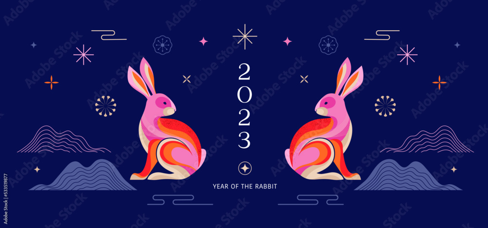 Chinese new year 2023 year of the rabbit - Chinese zodiac symbol, Lunar new year concept ...