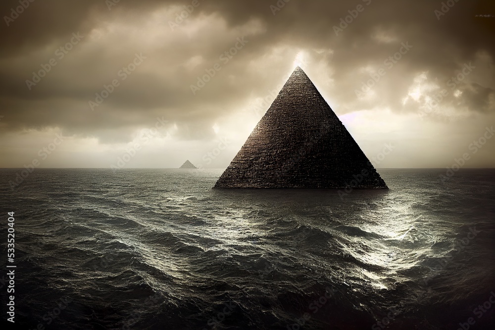 Dark Pyramid in the middle of the sea Stock Illustration | Adobe Stock