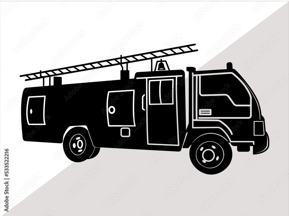 Fire Truck With Ladder Svg, Fire Engine Svg, Firefighter Svg, Fire ...
