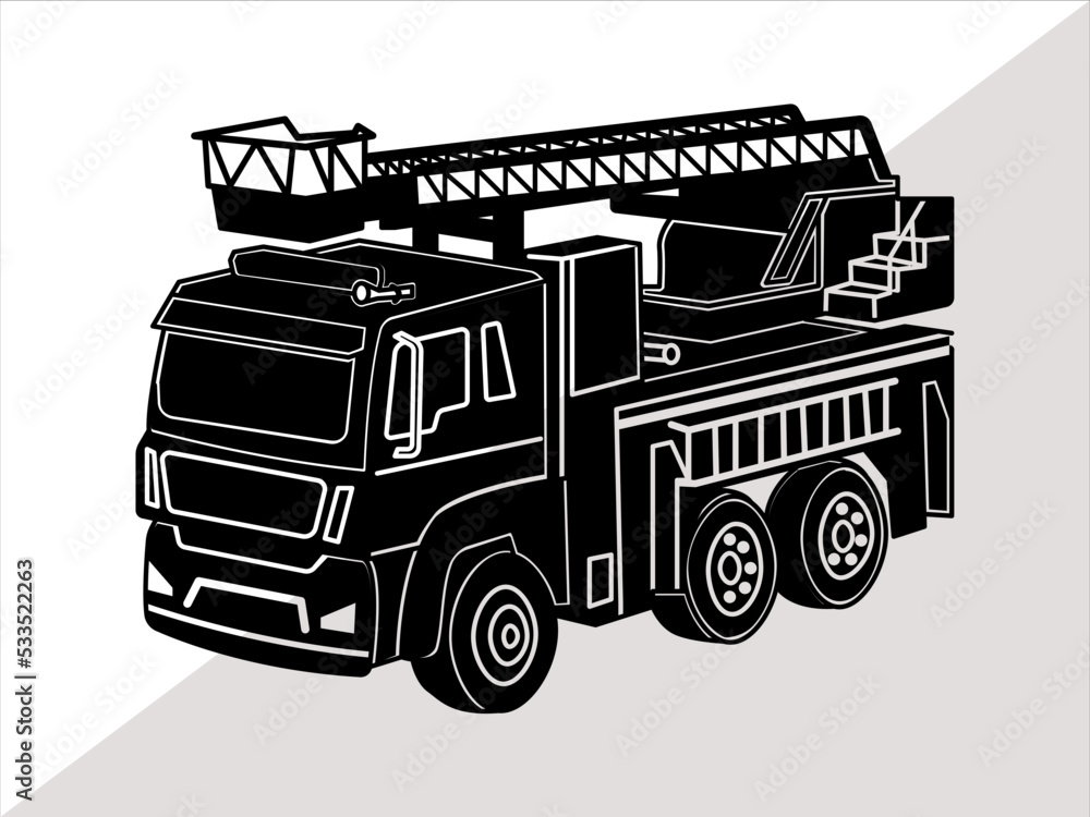 Vetor de Fire Truck With Ladder Svg, Fire Engine Svg, Firefighter Svg ...