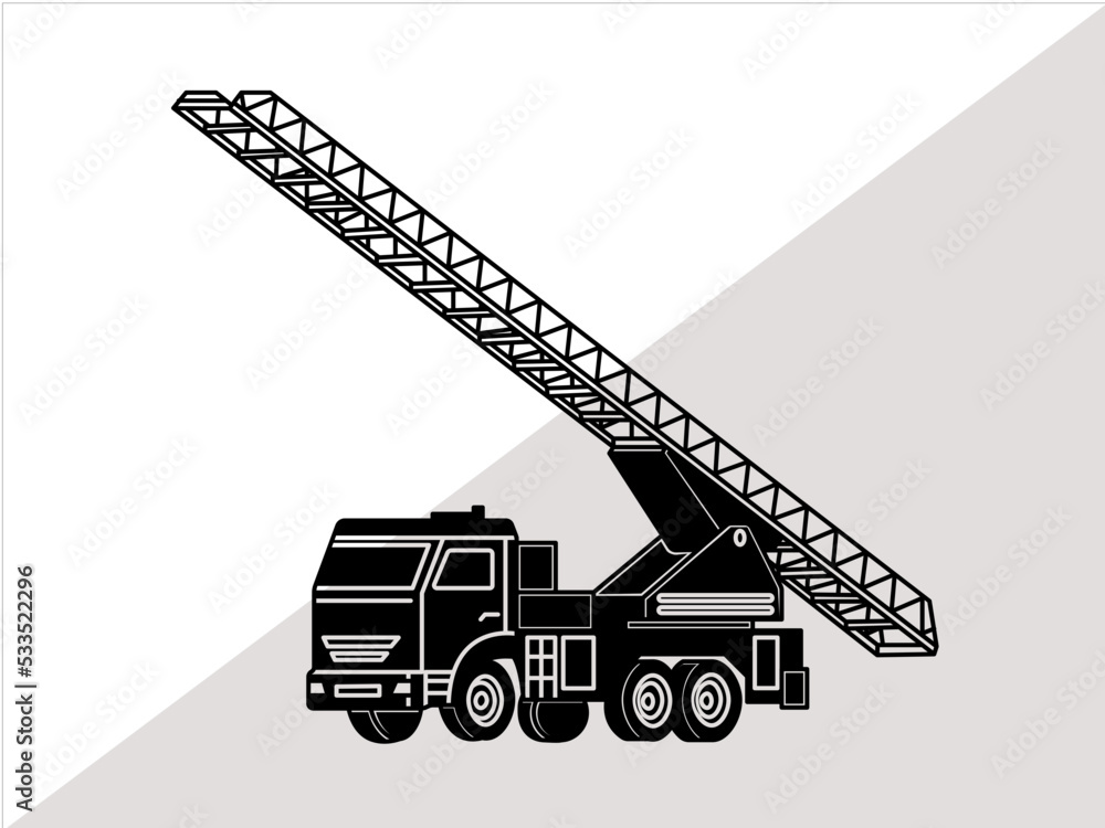 Fire Truck With Ladder Svg, Fire Engine Svg, Firefighter Svg, Fire ...