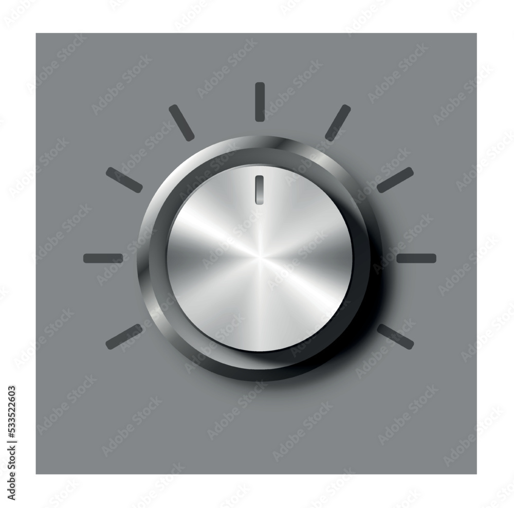 Adjustment round dial. Shiny gray button with dashes around. Interface ...