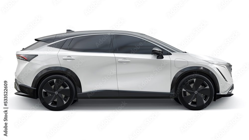 Tokyo. Japan. September 25, 2022. Nissan Ariya 2020. White electric SUV ...