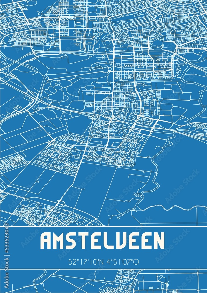 Blueprint of the map of Amstelveen located in Noord-Holland the ...