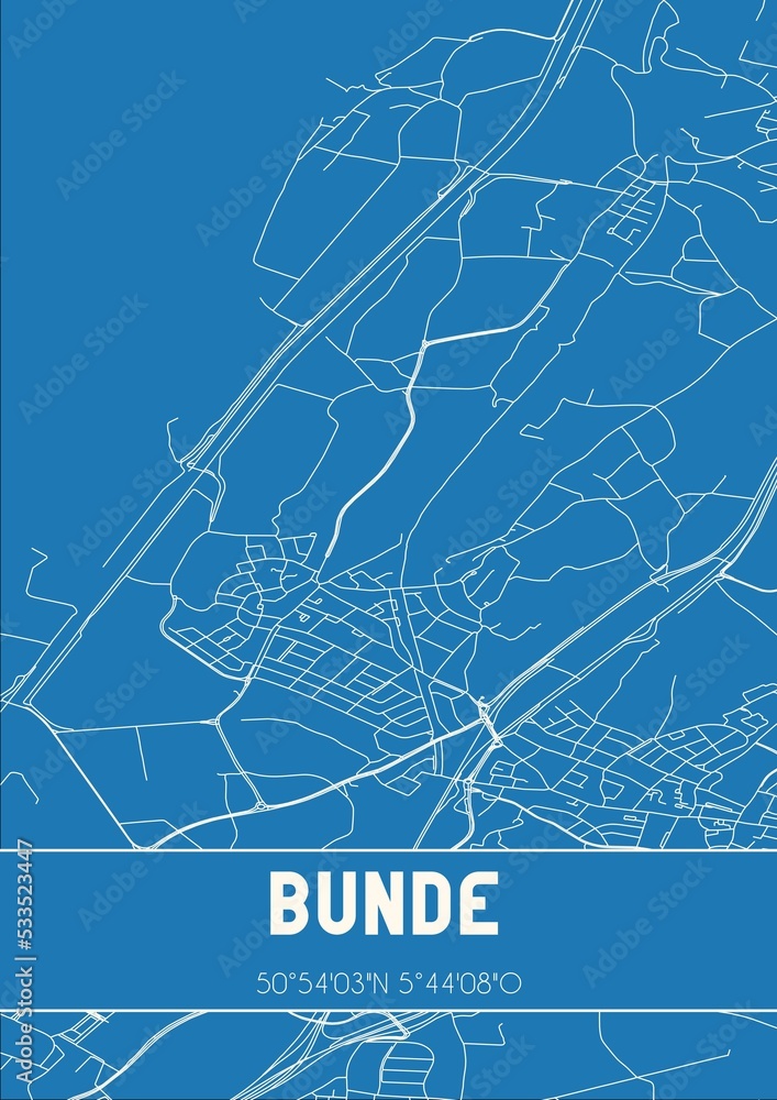 Blueprint of the map of Bunde located in Limburg the Netherlands. Stock ...