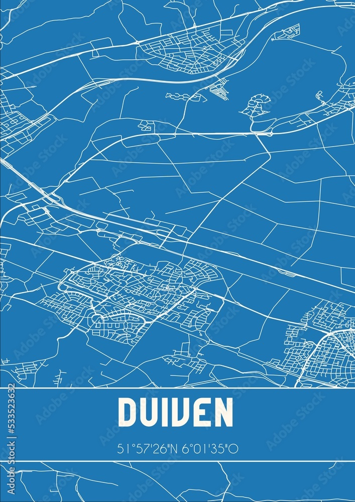 Blueprint of the map of Duiven located in Gelderland the Netherlands ...