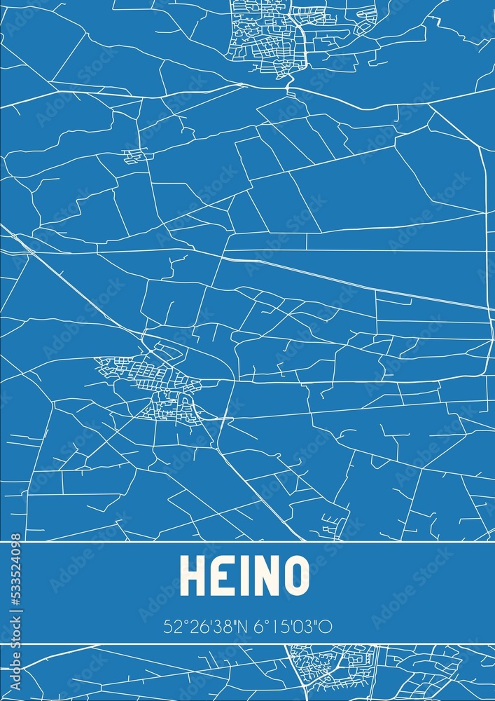 Blueprint of the map of Heino located in Overijssel the Netherlands ...
