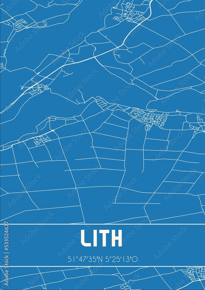 Blueprint of the map of Lith located in Noord-Brabant the Netherlands ...