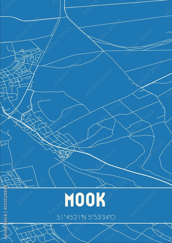 Blueprint of the map of Mook located in Limburg the Netherlands. Stock ...