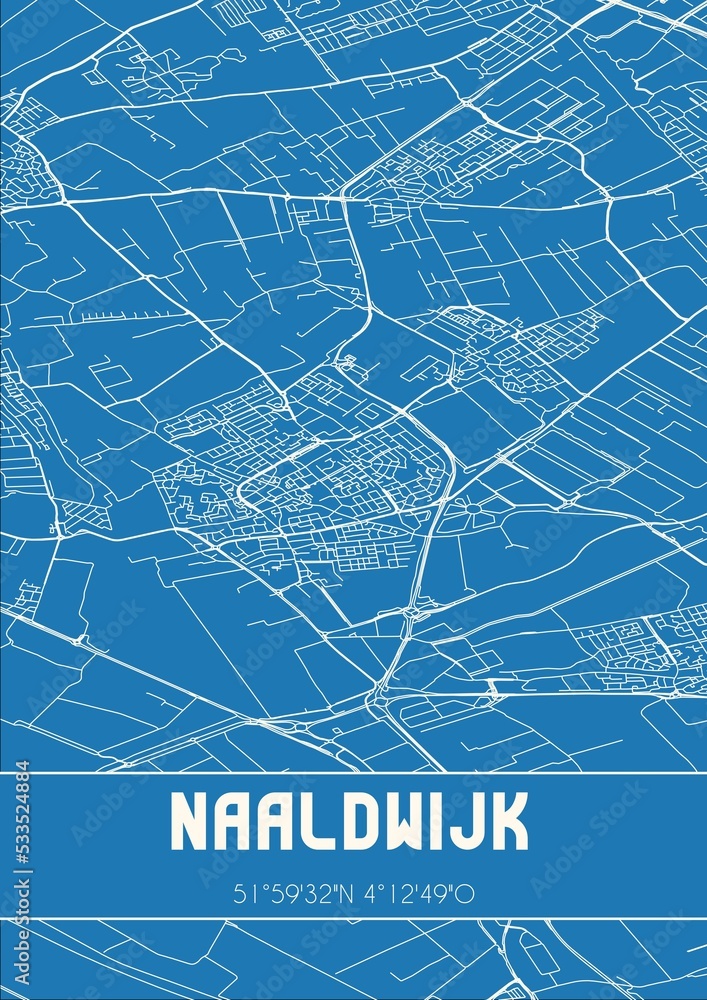 Blueprint of the map of Naaldwijk located in Zuid-Holland the ...