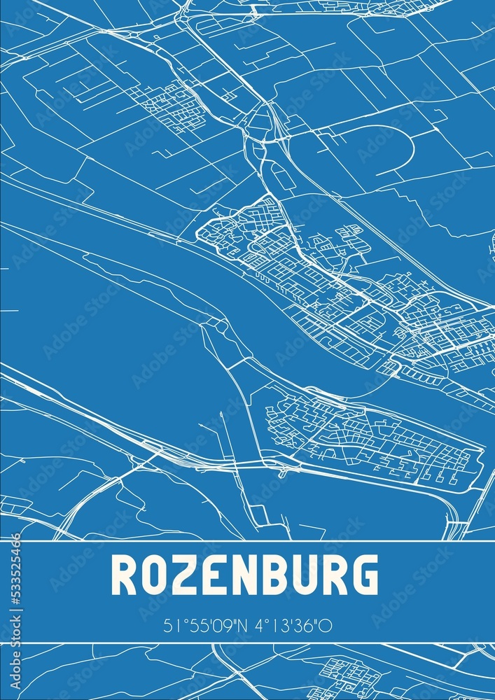 Blueprint of the map of Rozenburg located in Zuid-Holland the ...