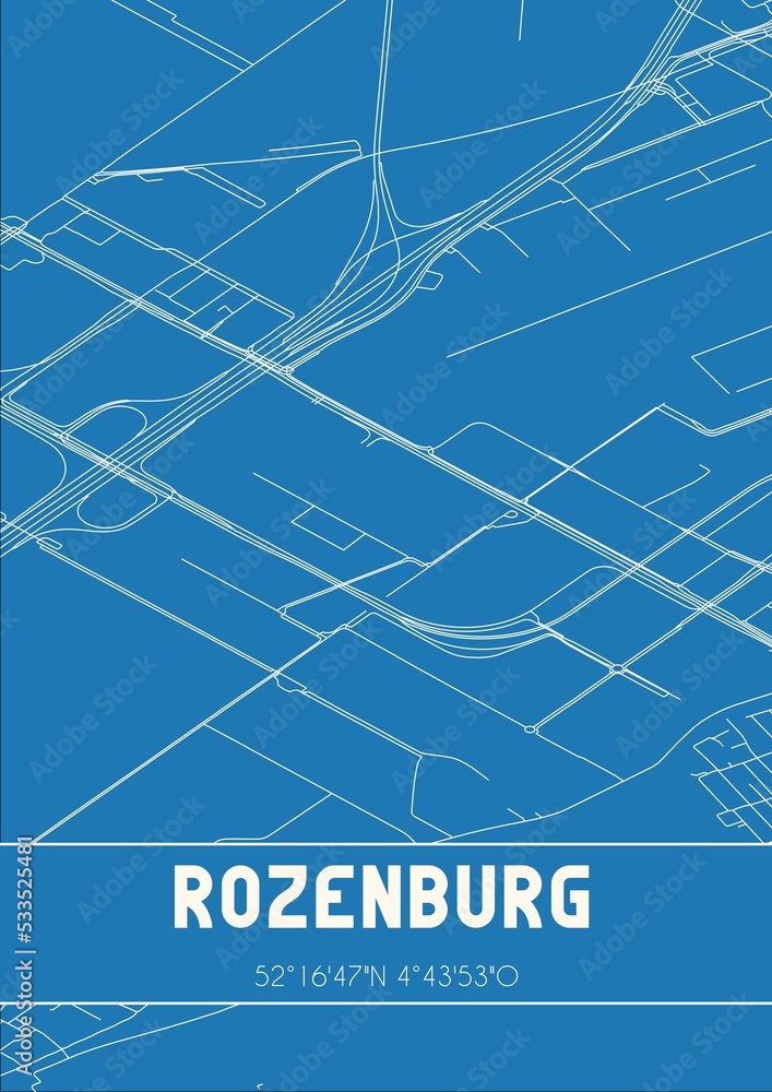 Blueprint of the map of Rozenburg located in Noord-Holland the ...