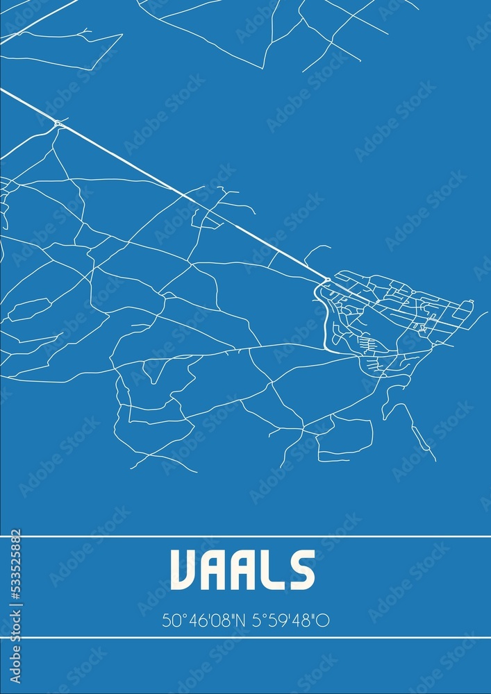 Blueprint of the map of Vaals located in Limburg the Netherlands. Stock ...