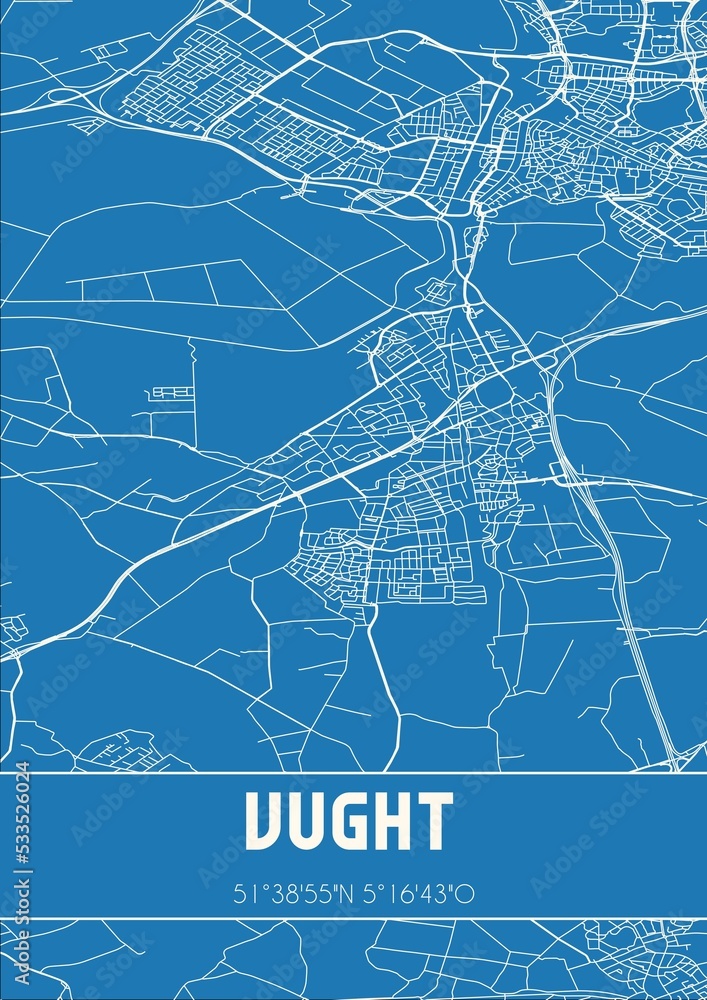 Blueprint of the map of Vught located in Noord-Brabant the Netherlands ...
