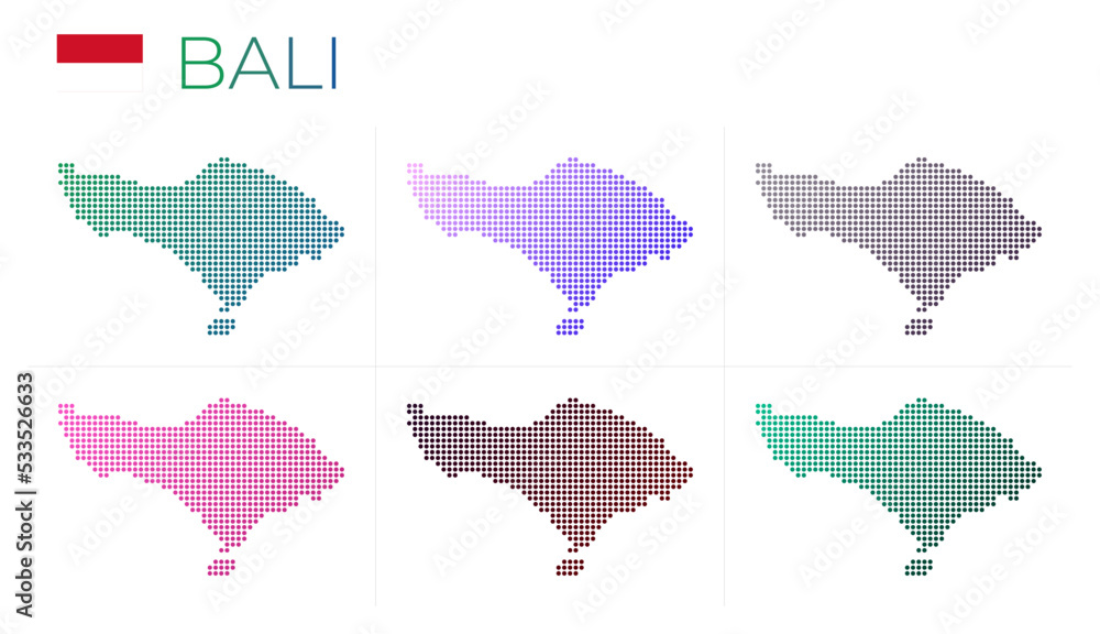 Bali dotted map set. Map of Bali in dotted style. Borders of the island ...