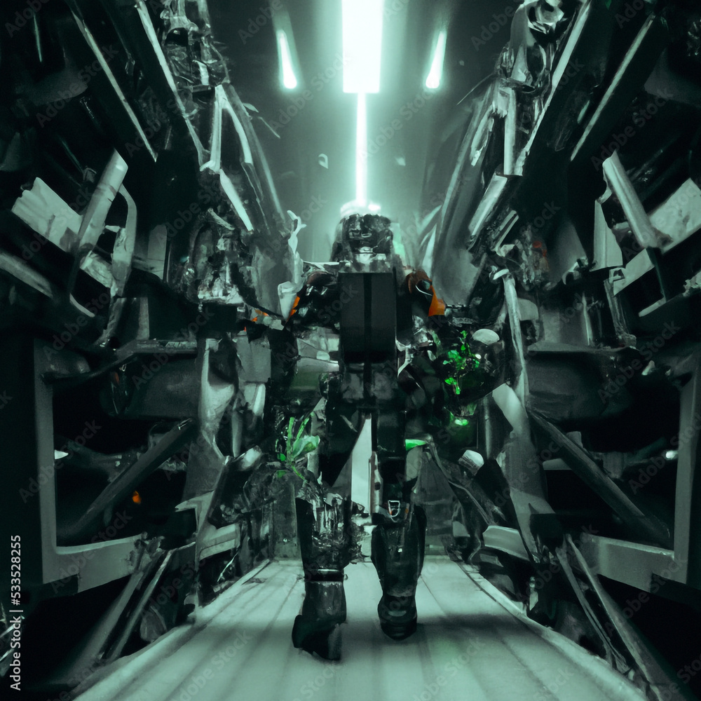 Inside cargo loader mech digital illustration of science fiction scene ...