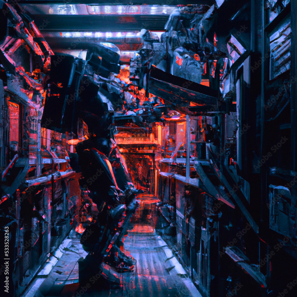 Inside cargo loader mech digital illustration of science fiction scene ...