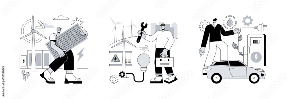 Clean energy abstract concept vector illustration set. Renewable energy ...