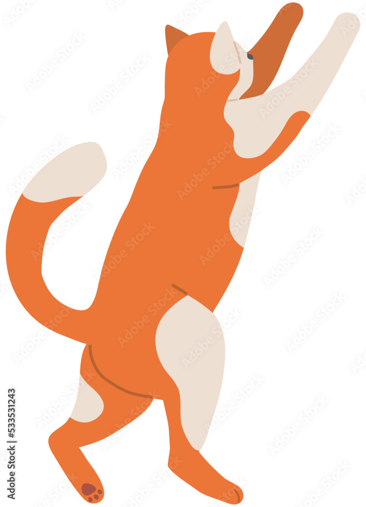 Cute cartoon kitty with ginger fur sitting side view. Cat shorthair ...