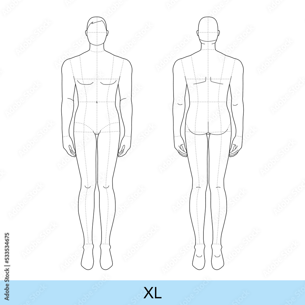 Set of XL Size Men Fashion template extra large 9 head with main line ...