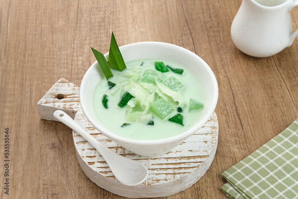 Buko Pandan, a dessert from Philippines, made from jelly, young coconut ...