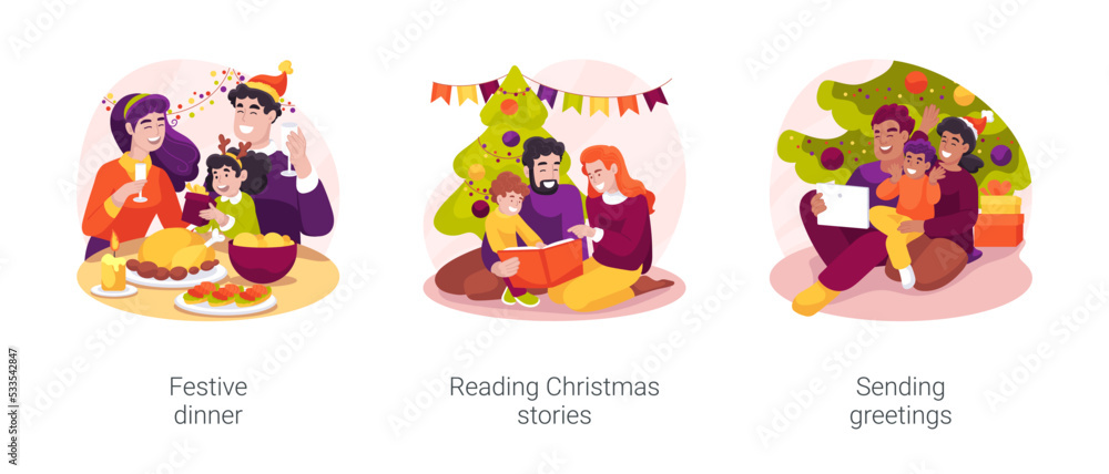 Christmas family traditions isolated cartoon vector illustration set ...