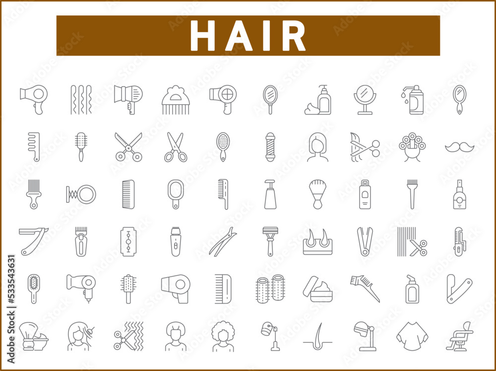 Simple Set of hair Related Vector Line Icons. Vector collection of ...