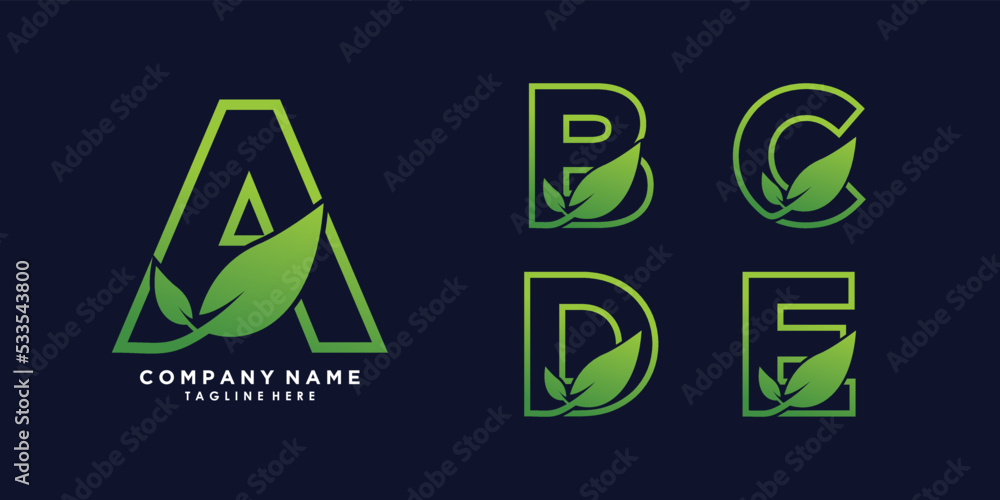 set_letter a,b,c,d,e logo design with leaf creative concept premium ...