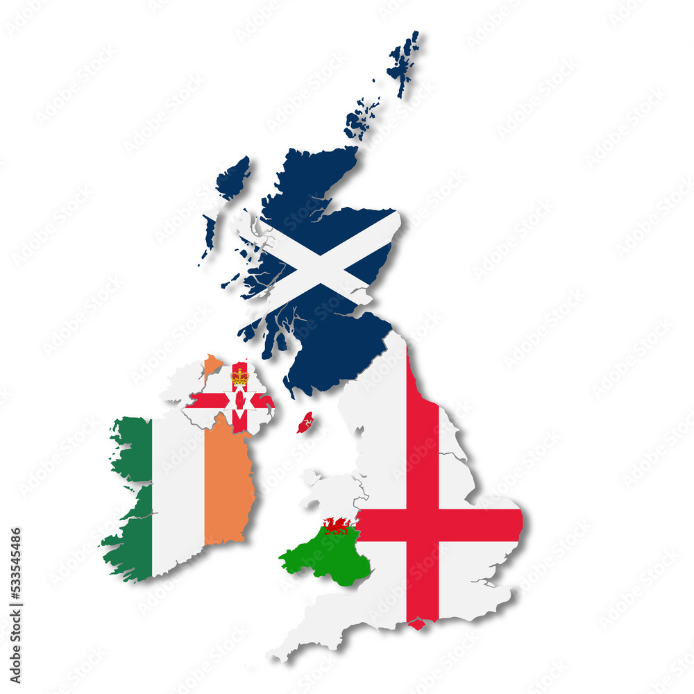 UK British Isles flag map on white background 3d illustration with ...