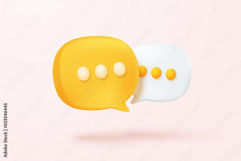 3D speech bubbles symbol on social media icon isolated on pastel ...