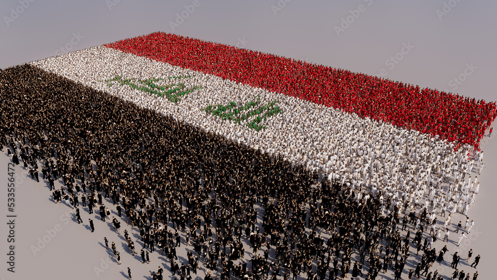 Iraqi Banner Background, with People gathering to form the Flag of Iraq ...